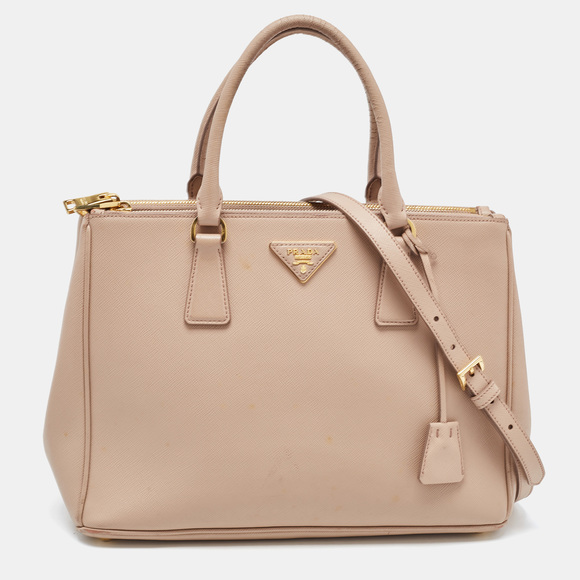Prada | Bags | Prada Beige Saffiano Leather Medium Galleria Double Zip ...